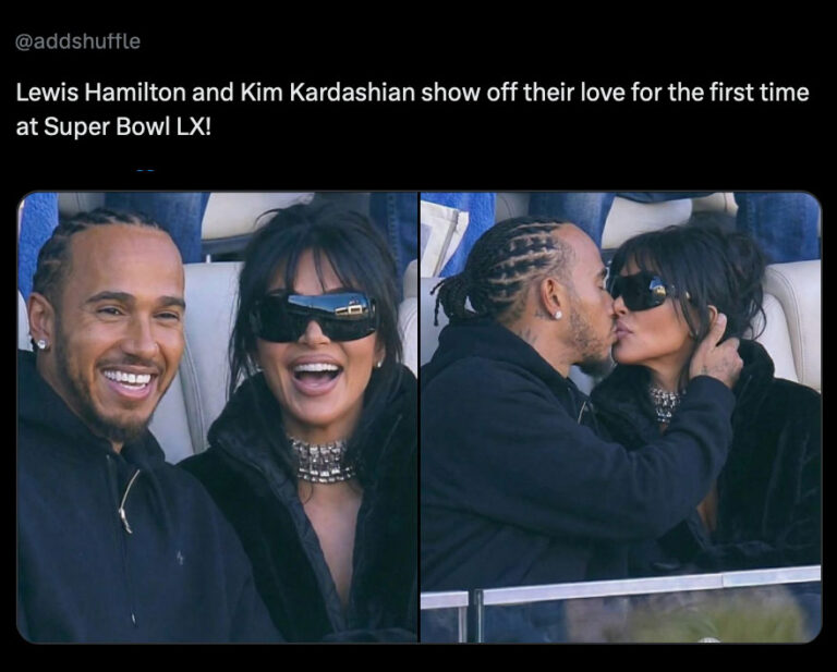 Kim Kardashian og Lewis Hamilton kysser på Super Bowl - 730.no